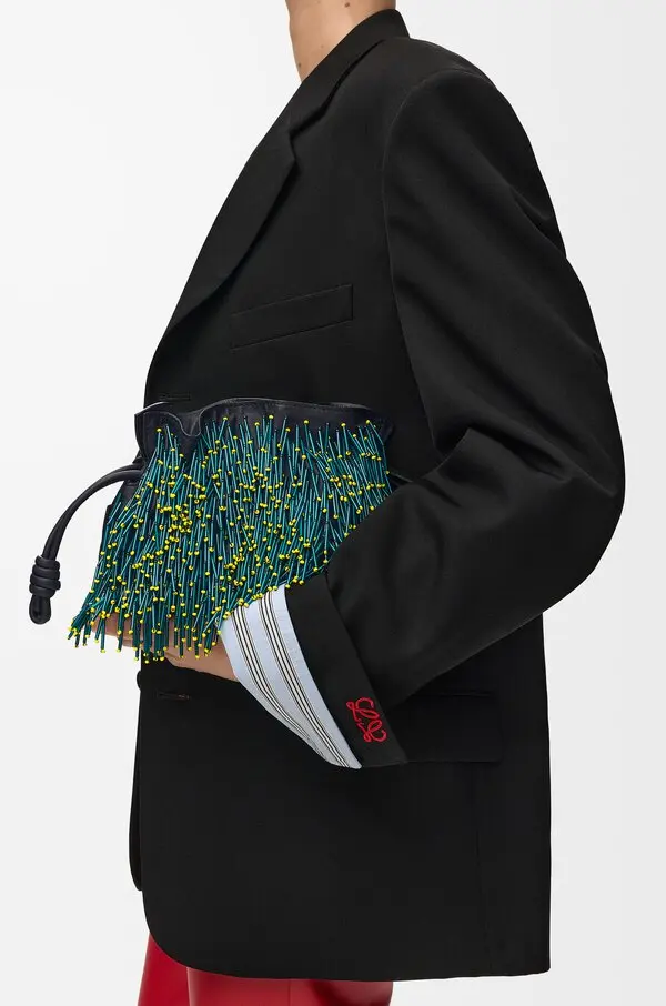 Loewe Mini Mimosa Flamenco Clutch In Beaded Nappa Lambskin - Multicolor/black