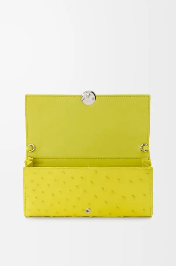Loewe Ostrich Pebble Wallet On Chain - Lemon