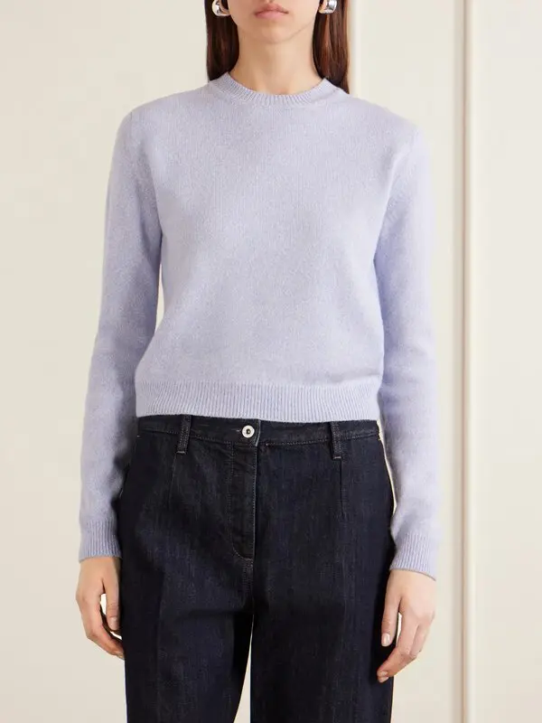 JIL SANDER Cropped Wool And Cashmere-blend Sweater - Blue