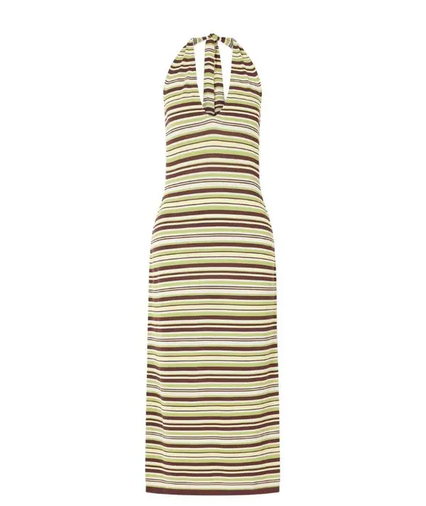 AWAY THAT DAY Cape Town Striped Knitted Midi Dress - Green