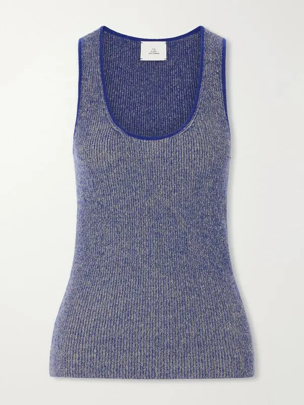 THE ELDER STATESMAN Marl Knitted Cashmere Tank - Blue