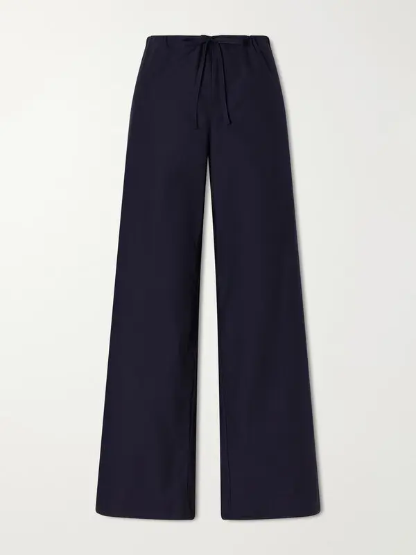 FLORE FLORE Josephine Drawstring Organic Cotton-poplin Straight-leg Pants - Blue