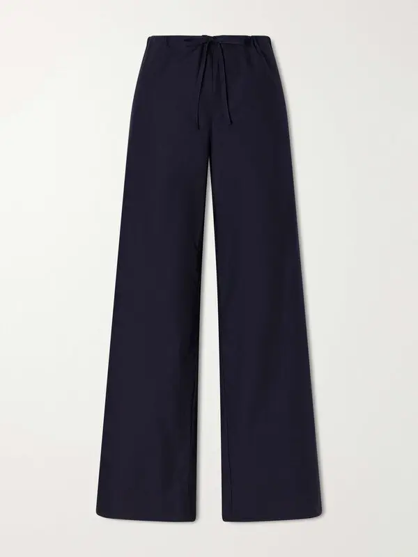 FLORE FLORE Josephine Drawstring Organic Cotton-poplin Straight-leg Pants - Navy