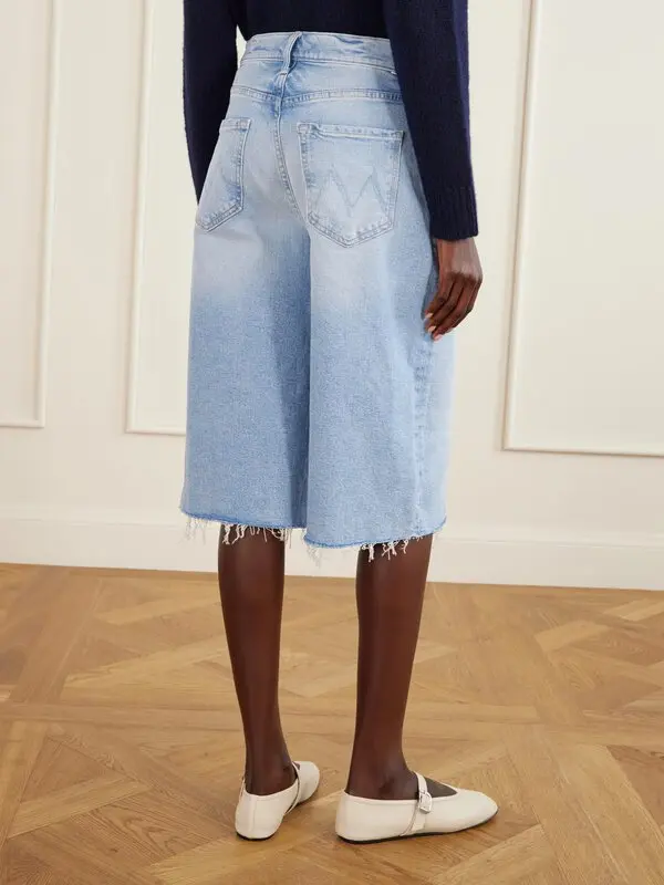MOTHER The Whole Lot Zip Fray Low-rise Wide-leg Denim Shorts