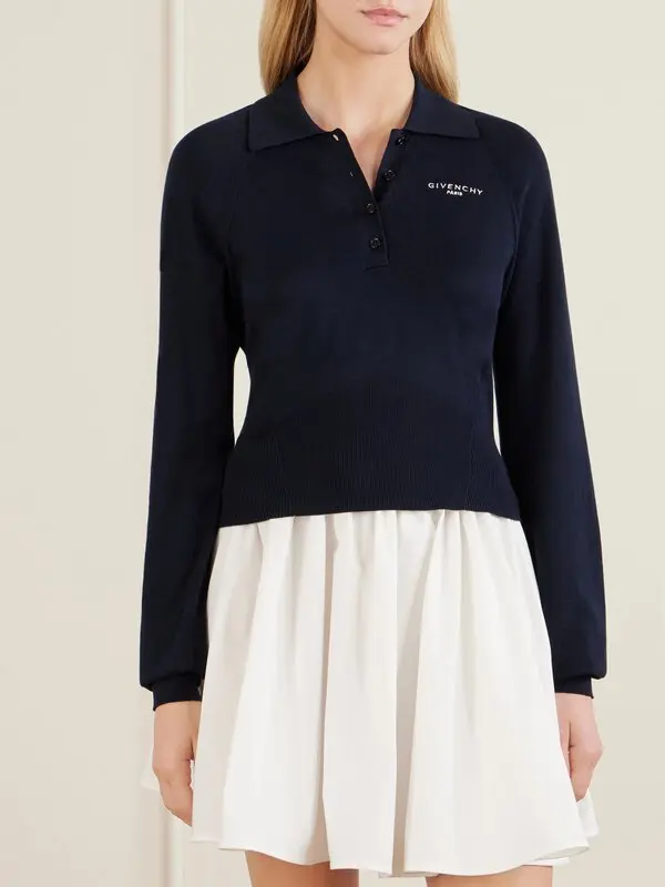 Givenchy Logo-embroidered Cotton And Silk-blend Polo Sweater