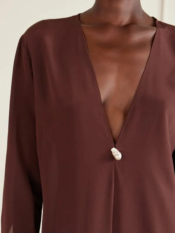 SARA CRISTINA Pearl-embellished Silk-chiffon Kaftan