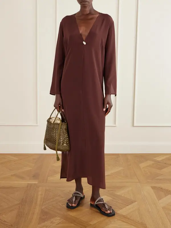 SARA CRISTINA Pearl-embellished Silk-chiffon Kaftan