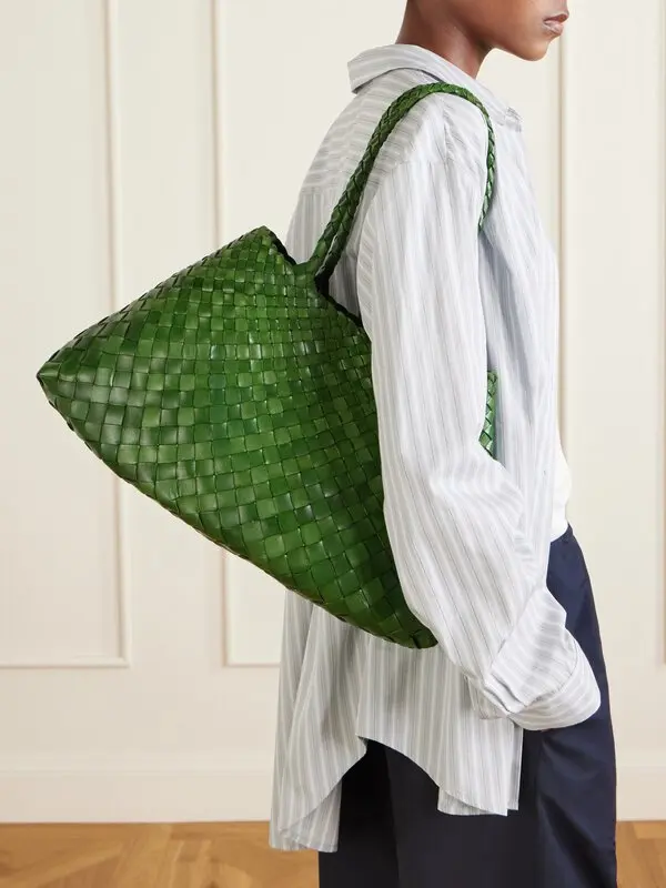 Dragon Diffusion Santa Croce Big Woven Leather Tote - Green