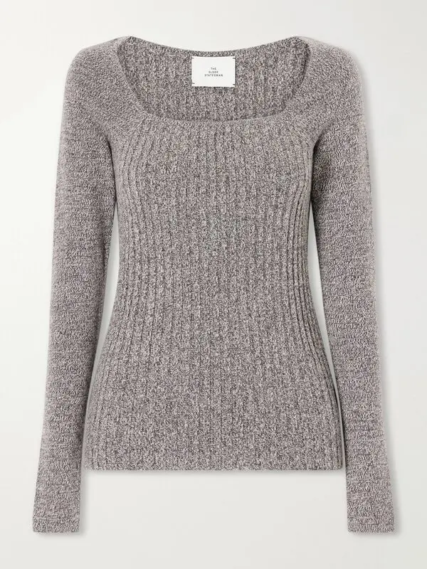 THE ELDER STATESMAN Marl Knitted Cashmere T-shirt - Brown