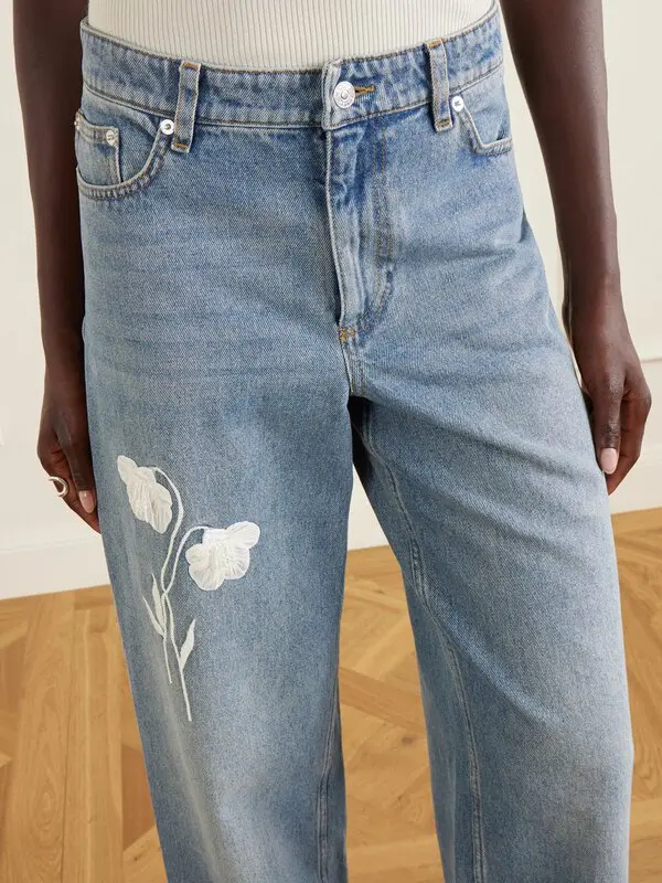 Erdem Mid-rise Straight-leg Floral-embroidered Jeans