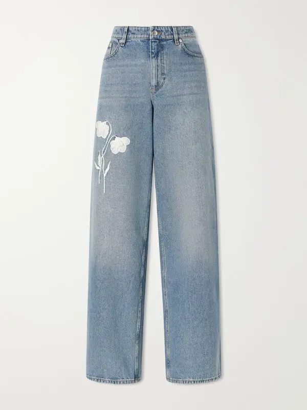 Erdem Mid-rise Straight-leg Floral-embroidered Jeans - Blue