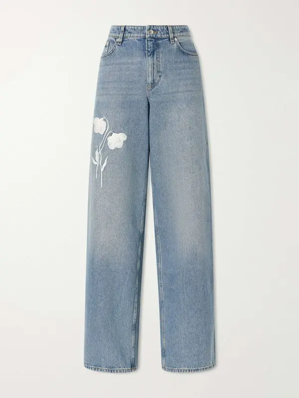 Erdem Mid-rise Straight-leg Floral-embroidered Jeans - Light Denim