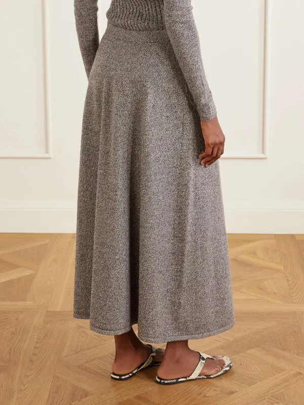 THE ELDER STATESMAN Knotted Marl Knitted Cashmere Midi Skirt