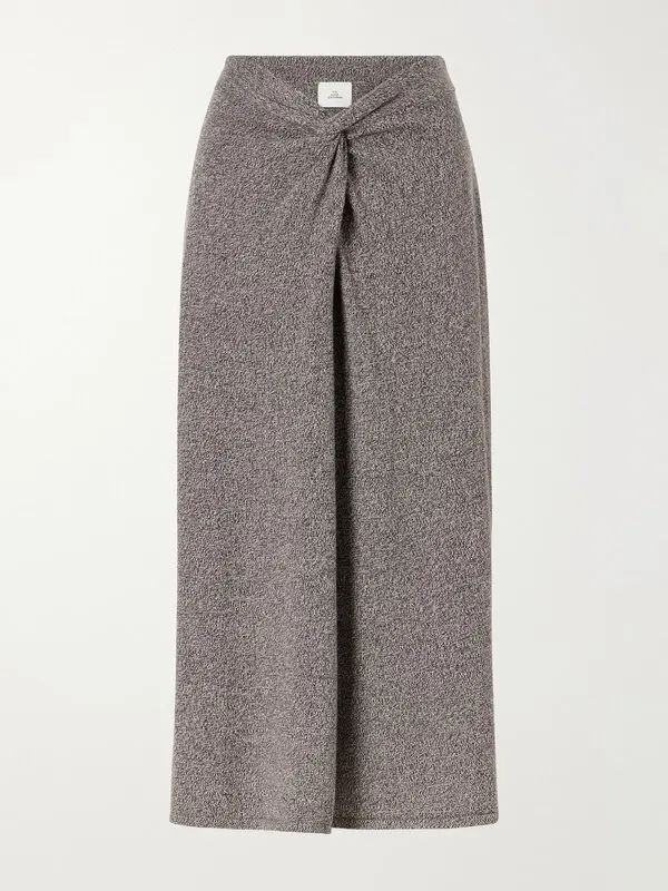 THE ELDER STATESMAN Knotted Marl Knitted Cashmere Midi Skirt - Brown