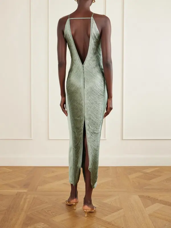 Cult Gaia Renata Fringe And Satin Trimmed Halterneck Gown
