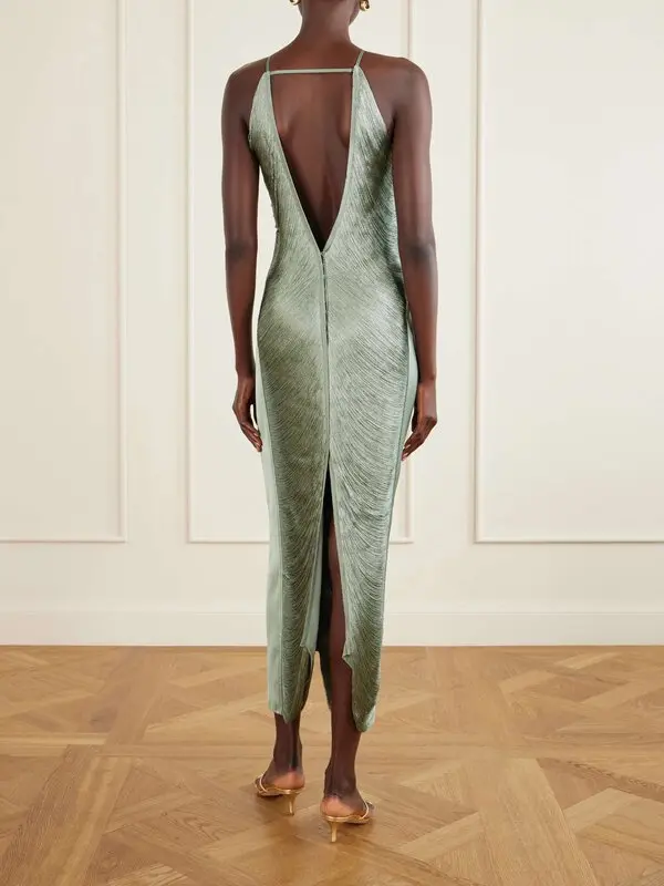 Cult Gaia Renata Fringe And Satin Trimmed Halterneck Gown