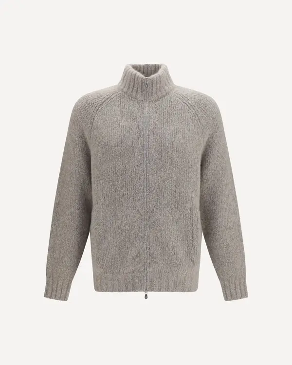 Brunello Cucinelli High-neck Zip-up Cardigan In Cashmere And Silk