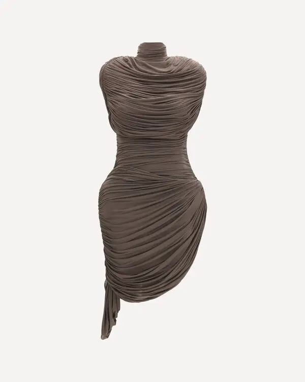 Magda Butrym Sculptural Draped High-neck Mini Dress