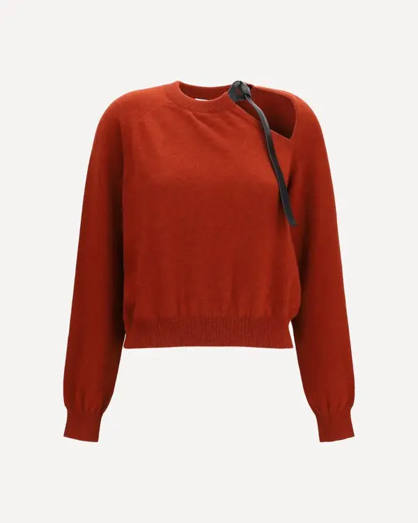 FERRAGAMO Wool Cashmere Blend Crewneck Sweater With Cut-out Detail - Red