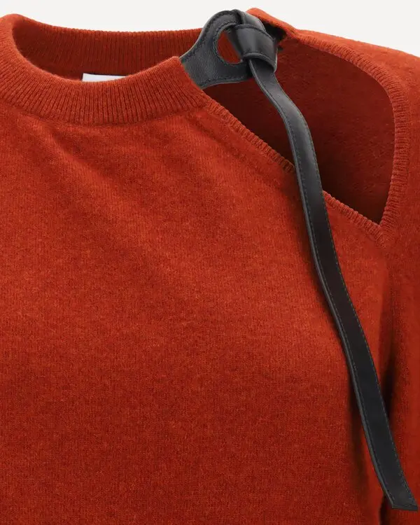 FERRAGAMO Wool Cashmere Blend Crewneck Sweater With Cut-out Detail - Red