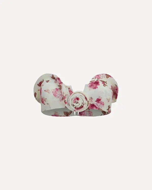 Magda Butrym Sculptural Floral Print Bandeau Swim Top - Cream