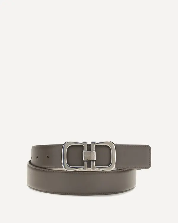 FERRAGAMO Reversible Leather Belt With Brass Buckle - Brown