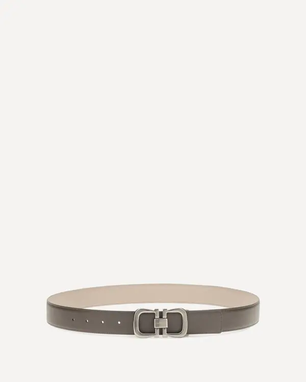 FERRAGAMO Reversible Leather Belt With Brass Buckle - Brown
