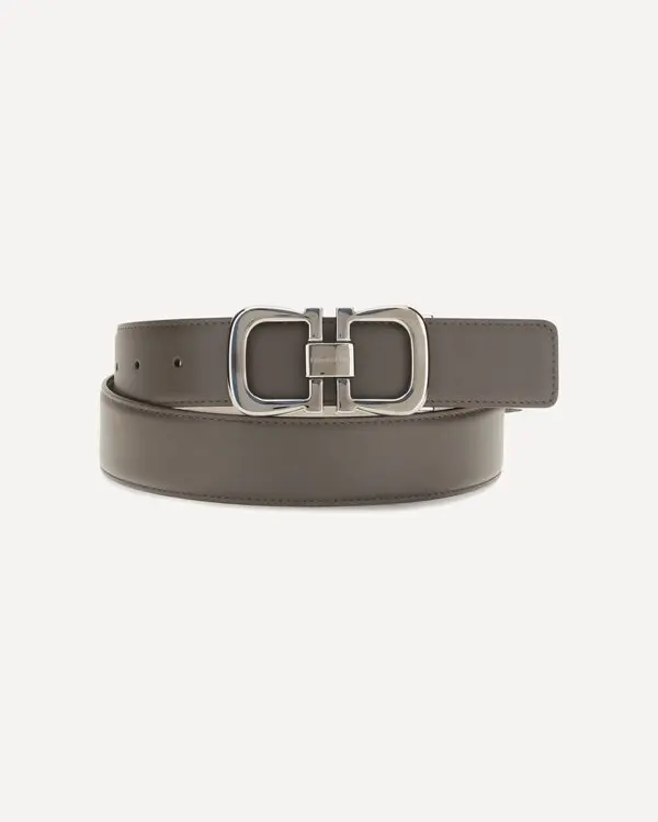 FERRAGAMO Reversible Leather Belt With Brass Buckle - Brown