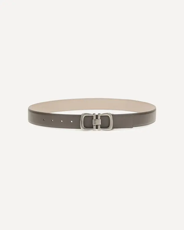 FERRAGAMO Reversible Leather Belt With Brass Buckle - Brown