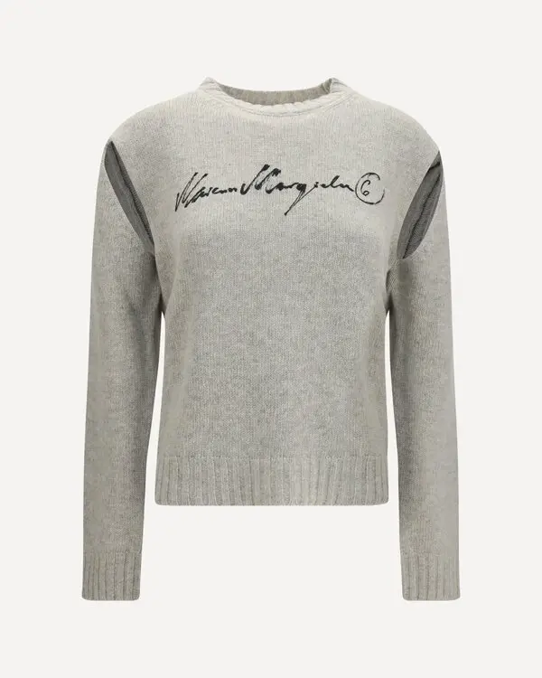 MAISON MARGIELA Knitted Sweater With Logo Lettering Feale - Grey