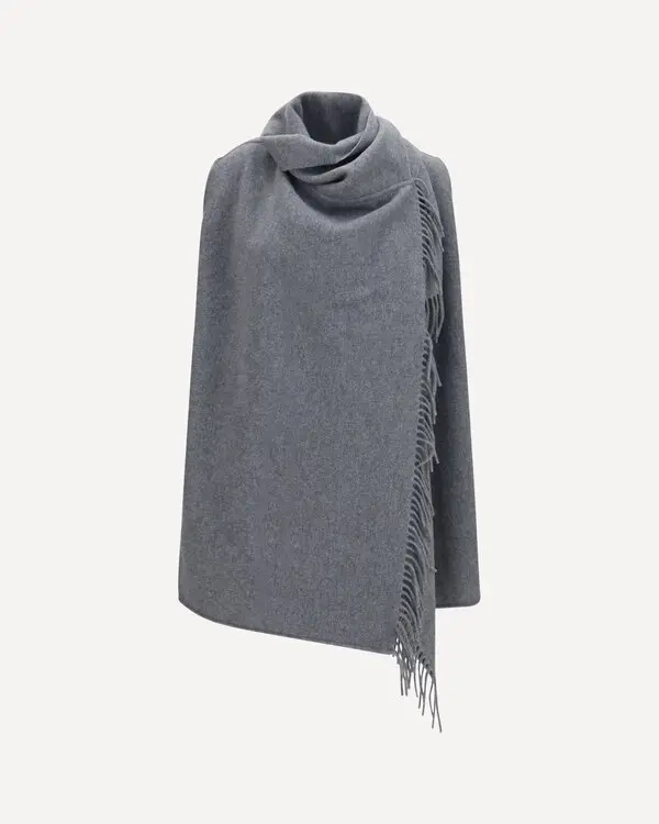 Fabiana Filippi High-neck Wool Cape With Concealed Closure And Fringes - Grey