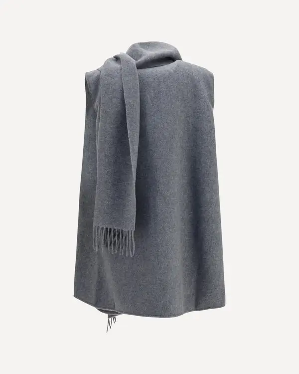 Fabiana Filippi High-neck Wool Cape With Concealed Closure And Fringes - Grey