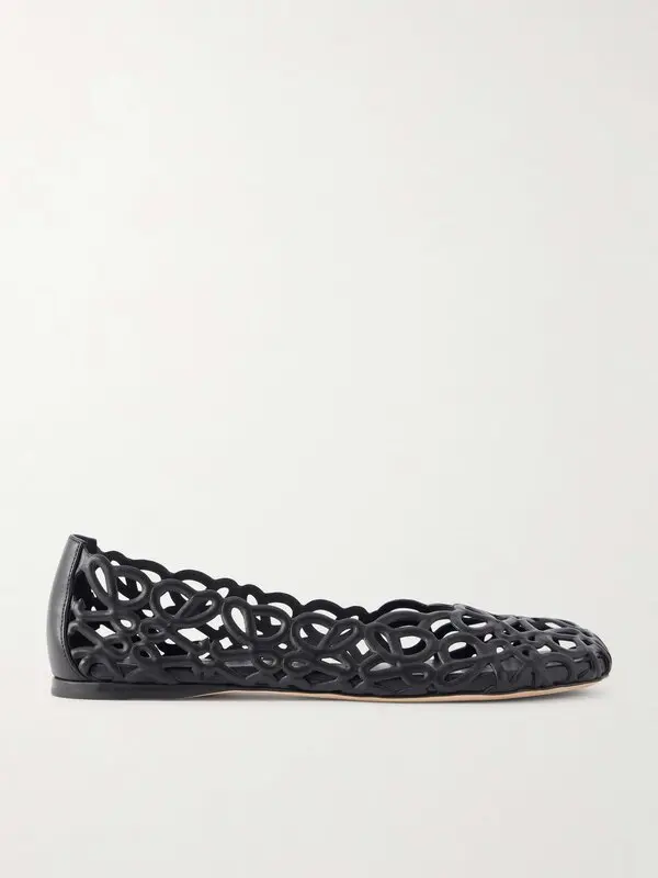 Loewe Petal Anagram Leather Ballet Flats - Black