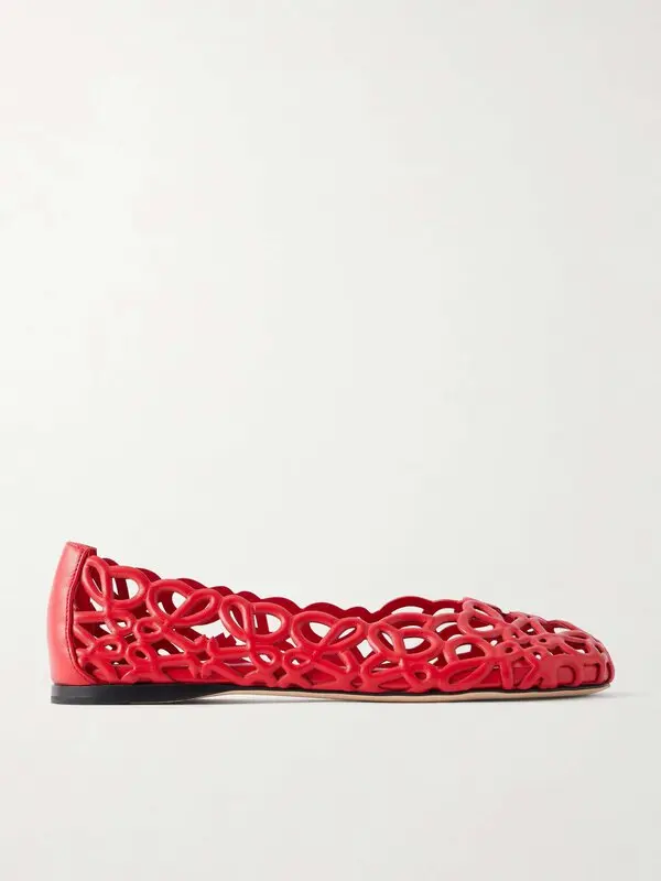 Loewe Petal Anagram Leather Ballet Flats - Red