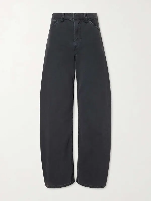 NILI LOTAN Tribeca Brushed Cotton-blend Twill Barrel-leg Pants - Black