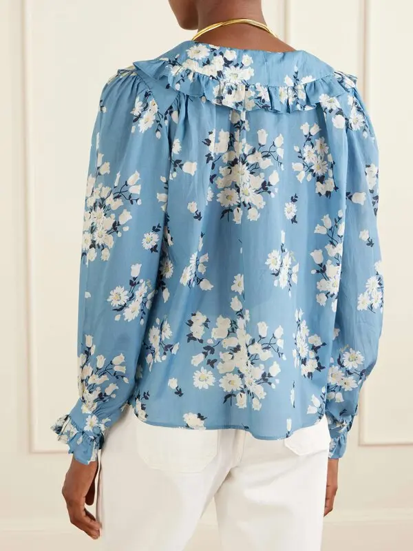 Rixo Milia Ruffled Floral-print Cotton-blend Voile Blouse