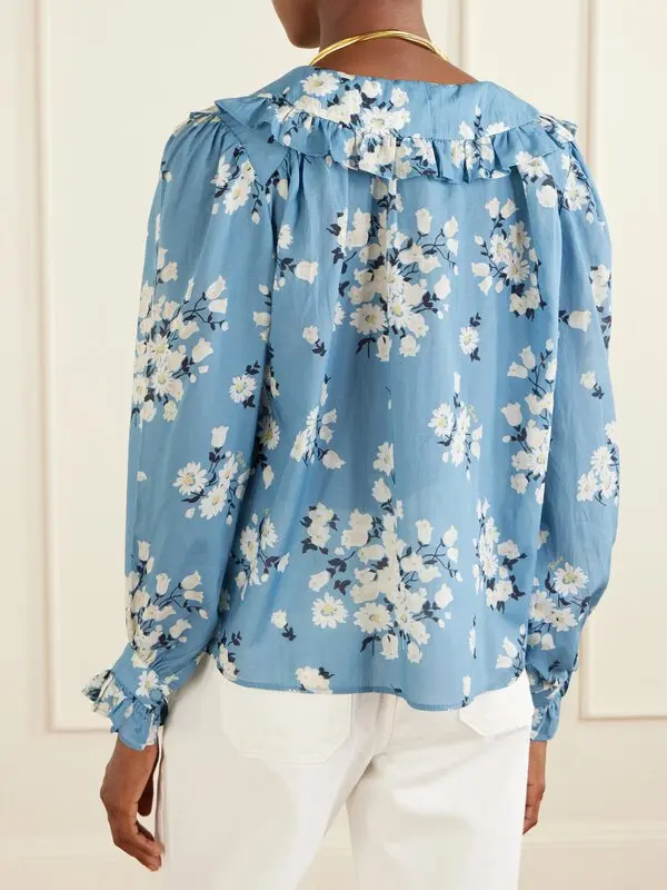 Rixo Milia Ruffled Floral-print Cotton-blend Voile Blouse