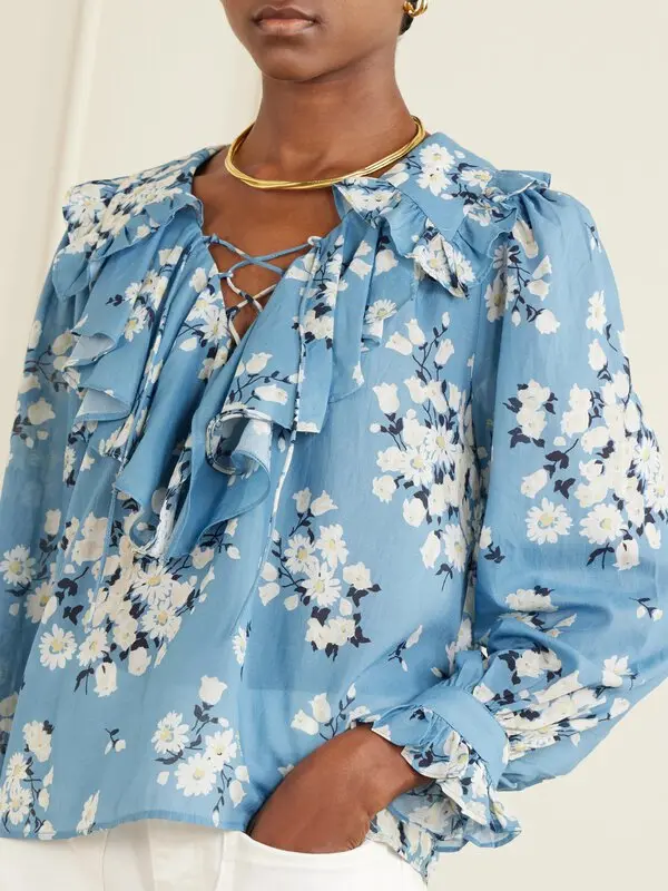Rixo Milia Ruffled Floral-print Cotton-blend Voile Blouse