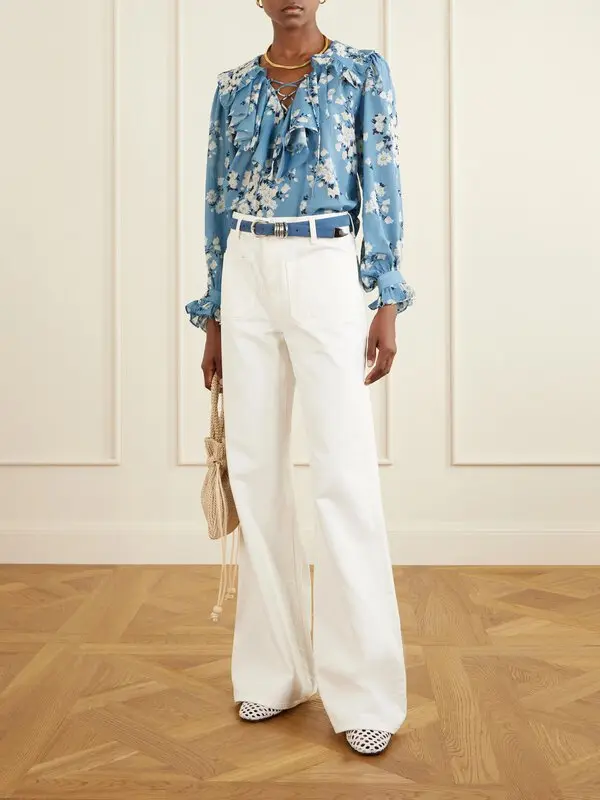 Rixo Milia Ruffled Floral-print Cotton-blend Voile Blouse - Blue