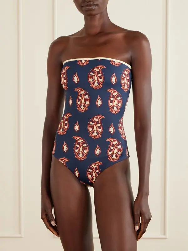 Johanna Ortiz Alta Mar Printed Strapless Swimsuit - Blue