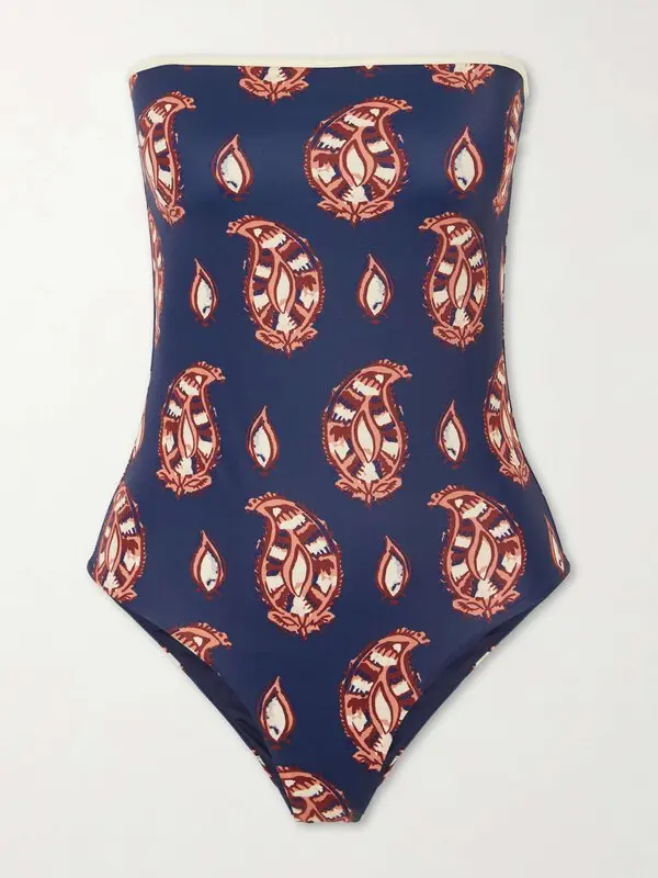 Johanna Ortiz Alta Mar Strapless Paisley Print Swimsuit - Navy