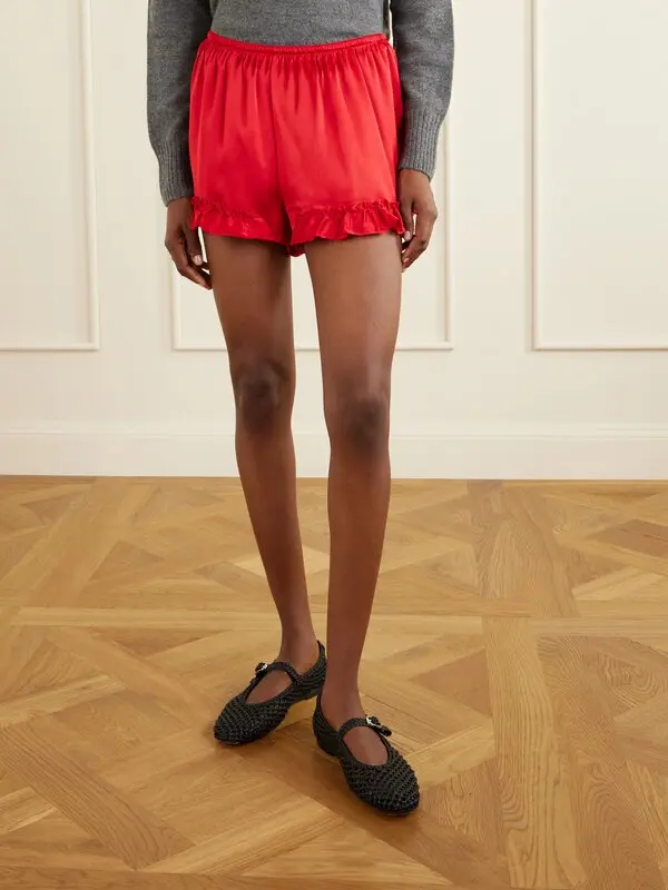Simone Rocha Ruffled Satin Shorts - Red