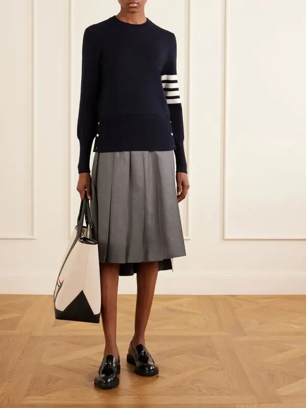 Thom Browne Grosgrain-trimmed Striped Wool Sweater - Blue