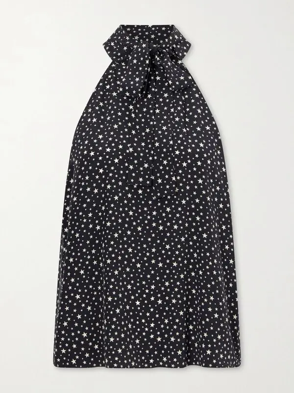 NILI LOTAN Alla Polka-star Halterneck Silk Blouse - Black