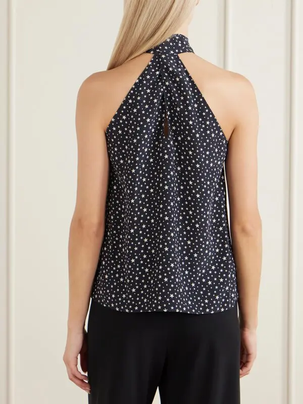 NILI LOTAN Alla Polka-star Halterneck Silk Blouse - Black