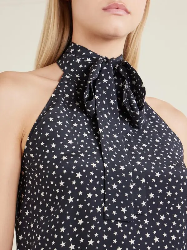 NILI LOTAN Alla Polka-star Halterneck Silk Blouse - Black
