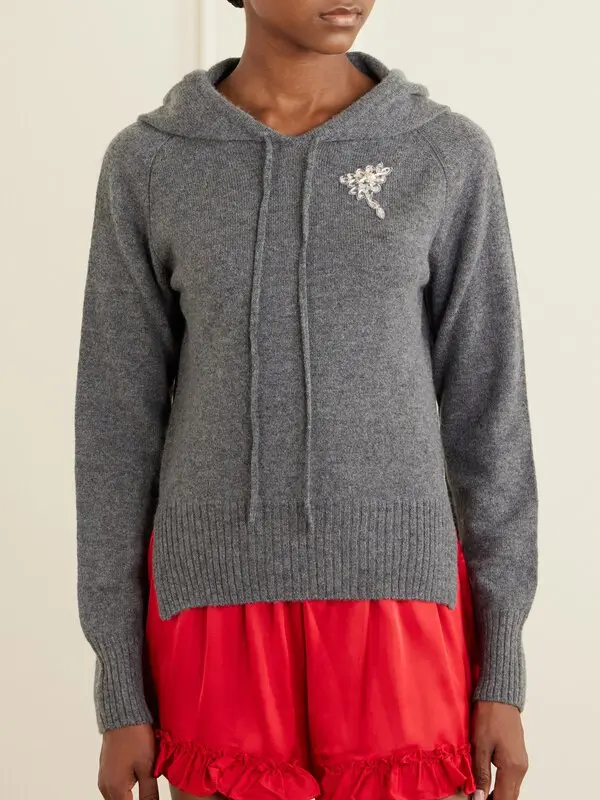 Simone Rocha Embellished Knitted Cashmere Hoodie - Multi