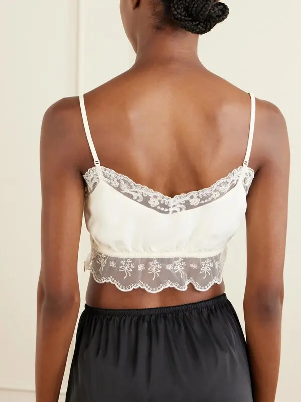 Simone Rocha Lace-trimmed Crepe De Chine Bralette