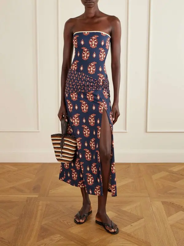 Johanna Ortiz Printed Ruched Stretch-jersey Skirt - Navy