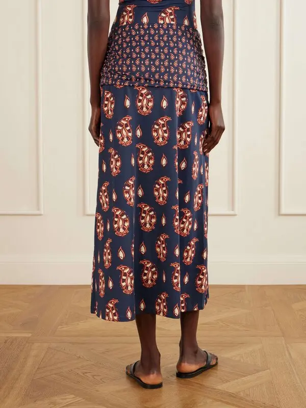 Johanna Ortiz Printed Ruched Stretch-jersey Skirt - Navy